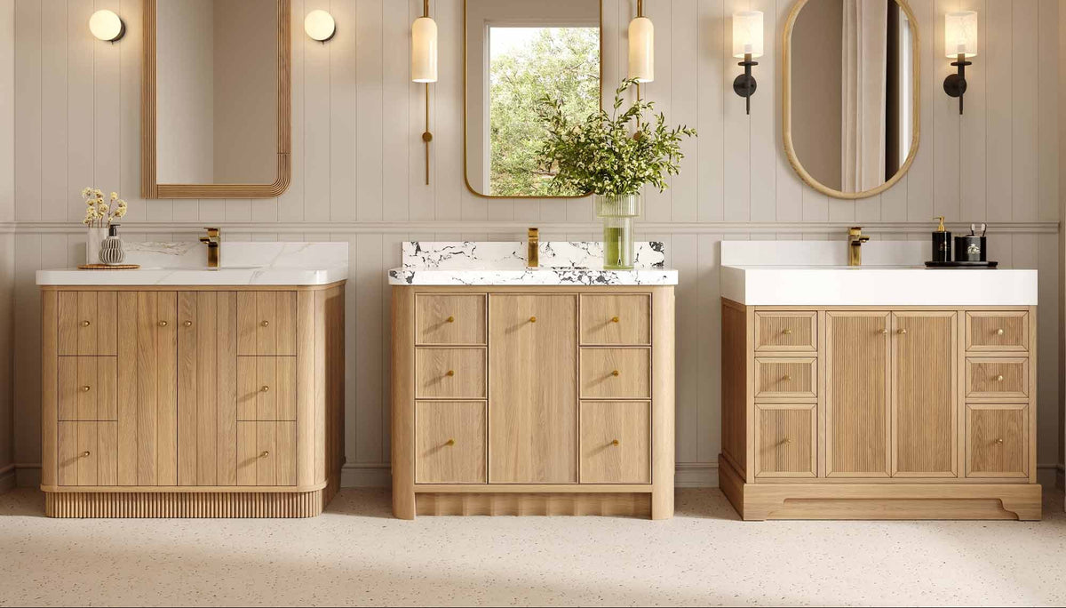 Houston White Oak 72 in. W x 22 in. D Curved Edge Double Sink Bathroom ...