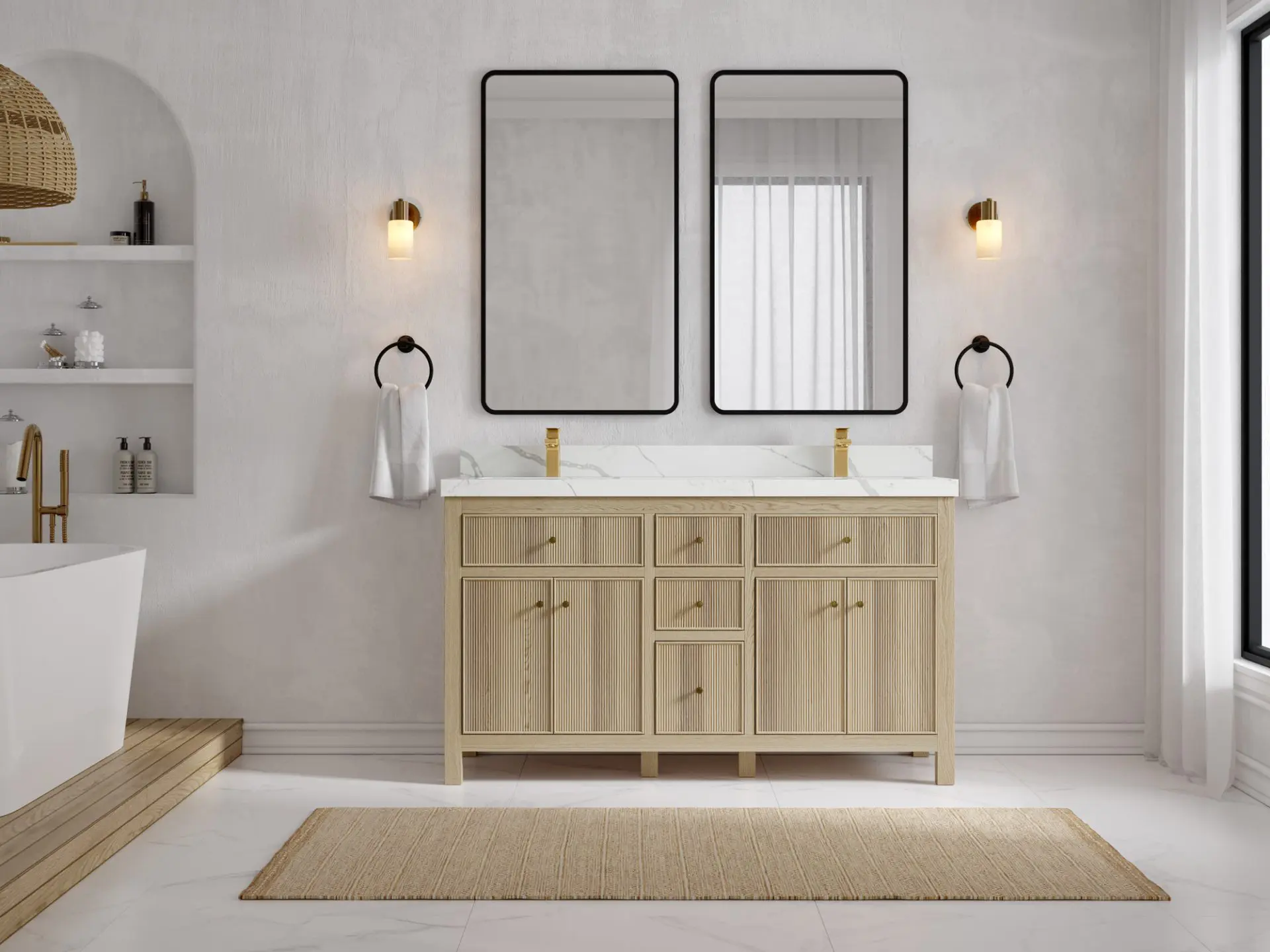 Sonoma Oak Wood 60 in. W x 22 in. D Double Sink Bathroom Vanity