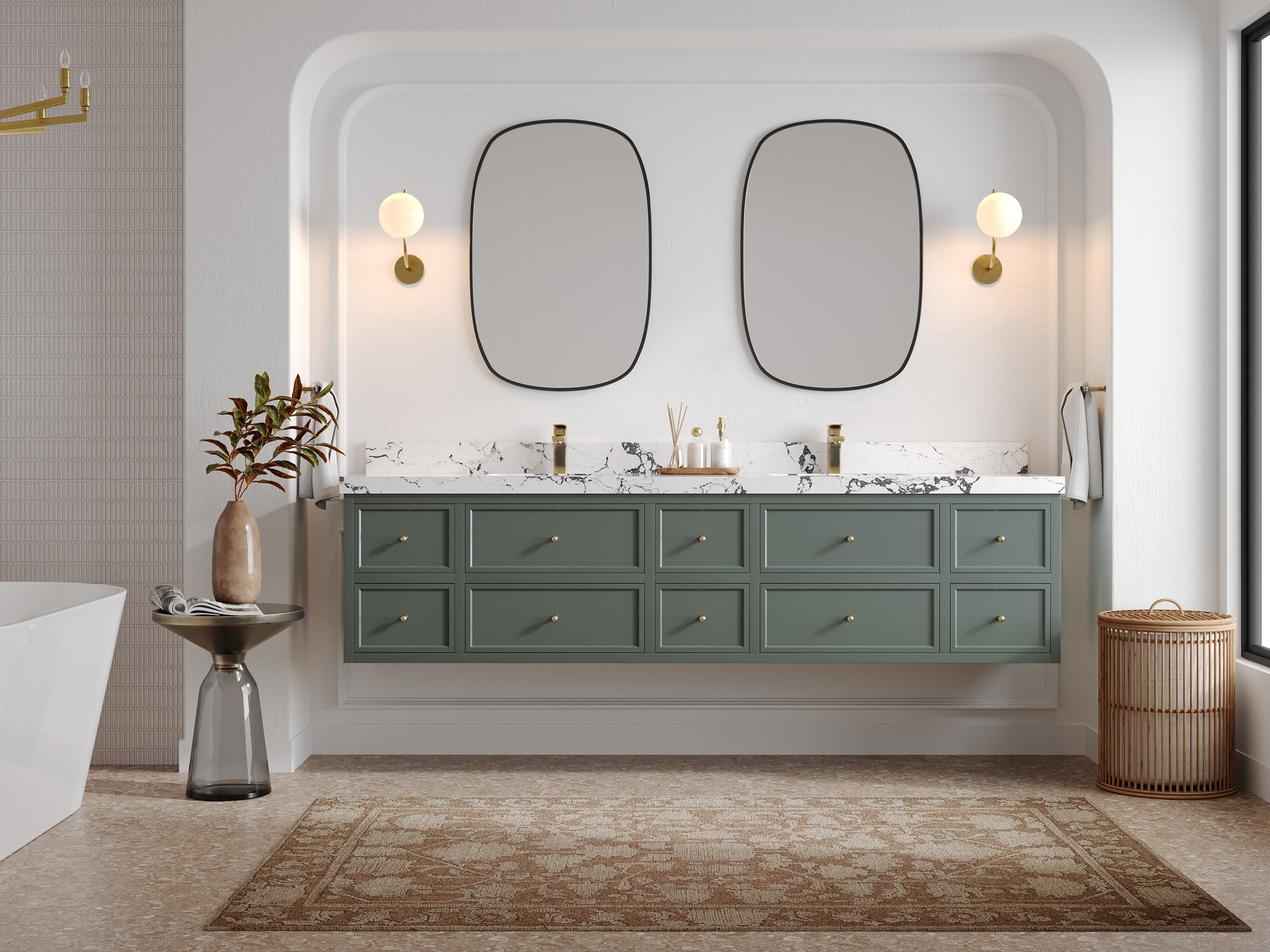 Roswell Floating 84 Double Sink Bath Vanity Black 2 Calacatta Laza Bathroom Vanities by Willow Bath and Vanity LLC